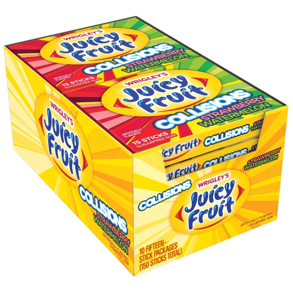 Juicy Fruit Collisions Strawberry Watermelon 15-Count Gum 40 g (10 Pac ...
