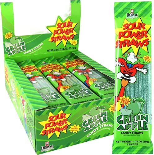 Sour Power Green Apple Straws 50 g (24 Pack) – Exotics Wholesale